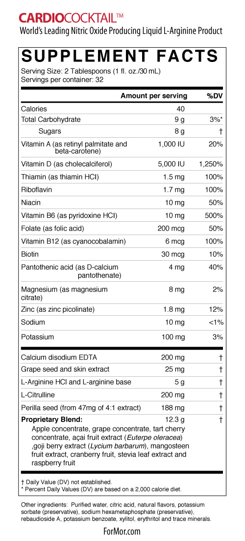 Nitric Oxide - #1 Liquid Arginine - Cardio Cocktail – ForMor.com